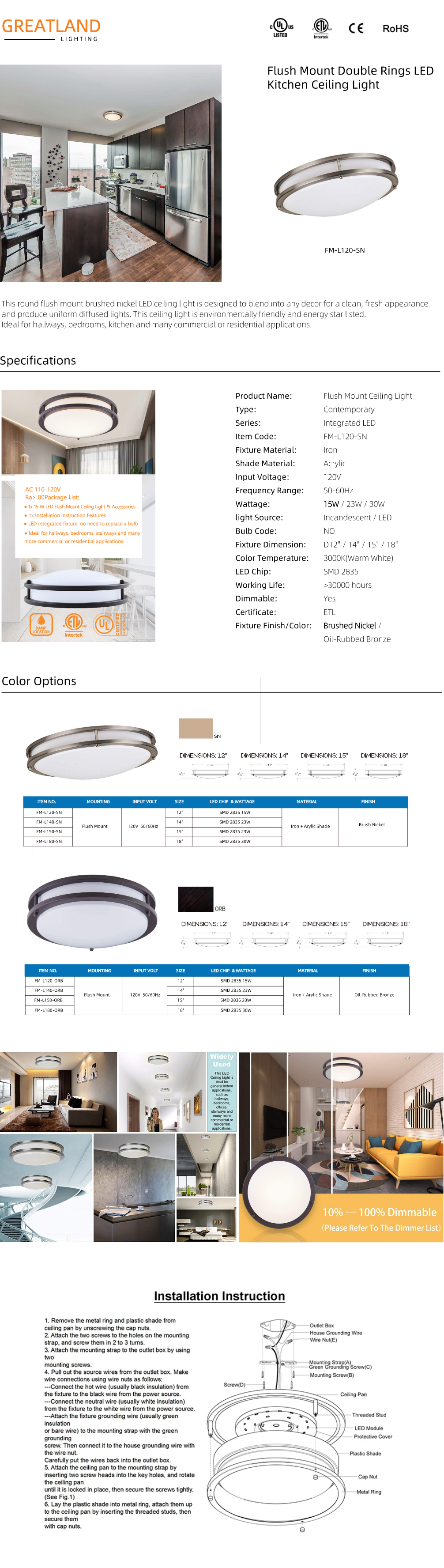 Flush Mount Double Ring LED Ceiling Light - FOSHAN GREATLAND BUILDING ...